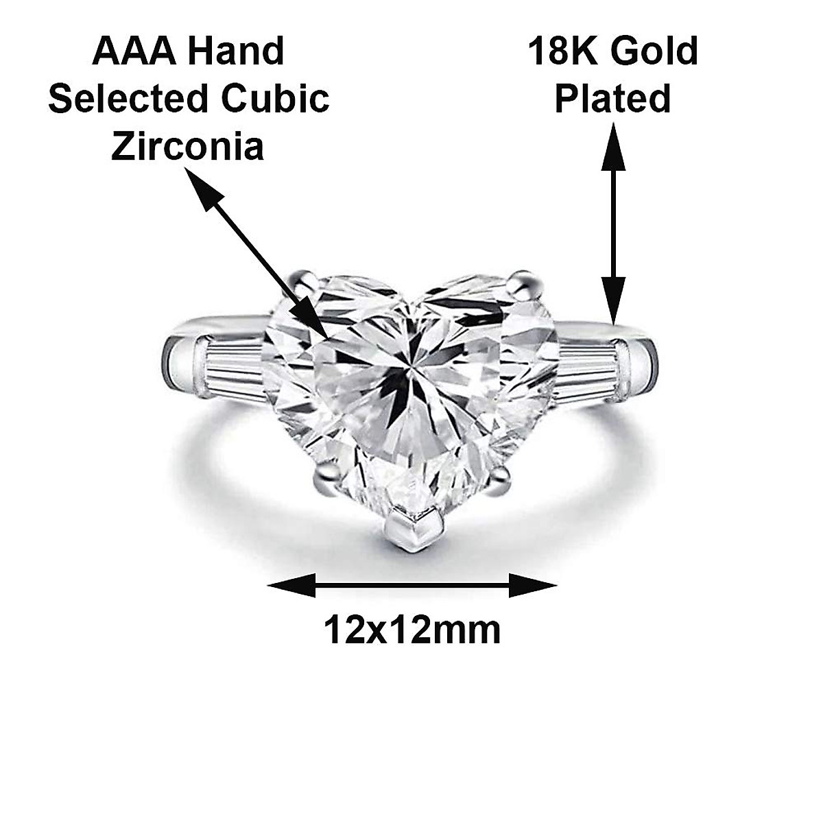 Savlano 18K Gold Plated Heart Cut Cubic Zirconia 3 Stone Wedding Engagement Women Statement Ring (8)
