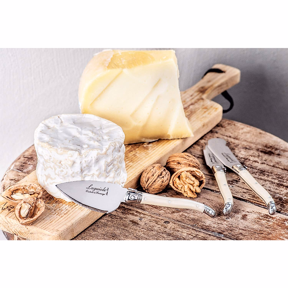 Laguiole Style de Vie Cheese knives Premium Line, set of 3, mother of pearl color