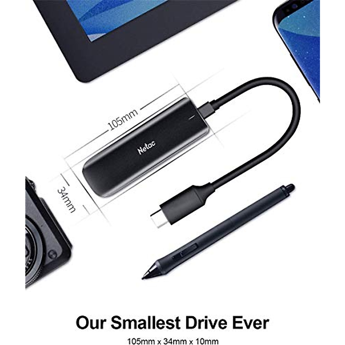 Netac SSD External Drive, Portable SSD 250GB for Type C, Up to 980MB/s, NVME SSD PCIE, USB 3.2 Gen2 10Gbps External Solid State Drive