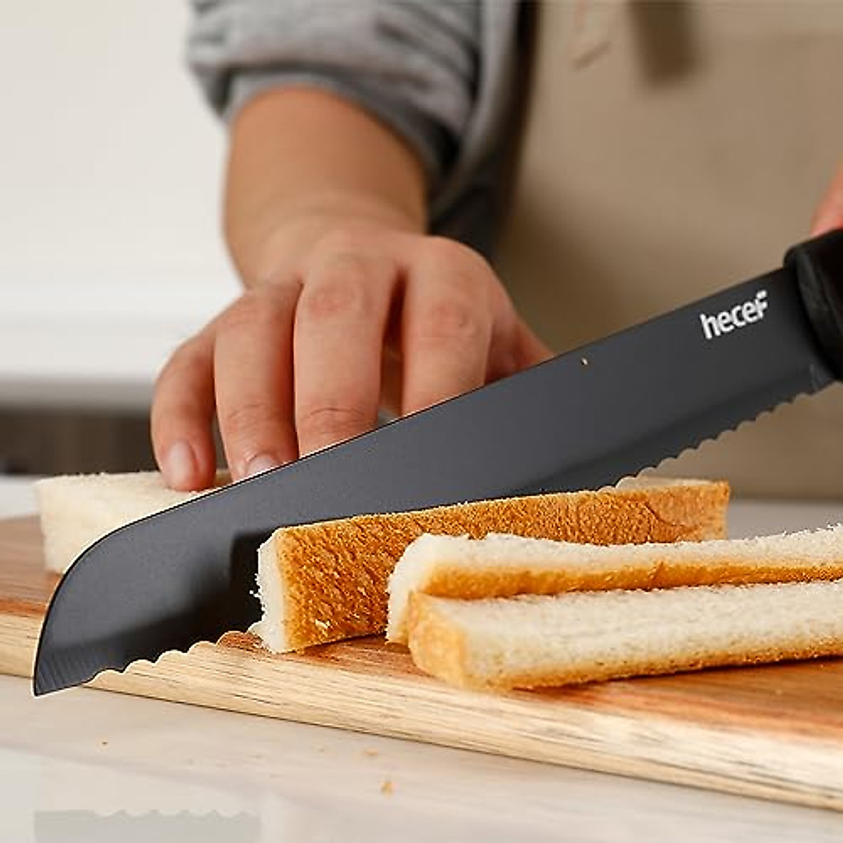 hecef Black Kitchen Knife Set with Adjustable Acrylic Stand, 6 Pcs Ultra Sharp Knives Set with Block, Ergonomic Handle Massage Design, Basic Knife Set for Chef Cutting Cooking