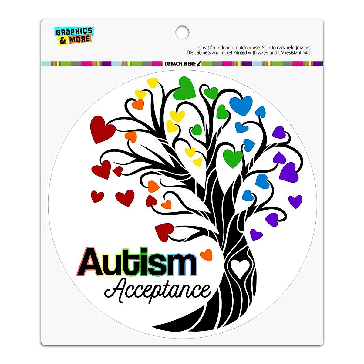 Autism Acceptance Tree of Life with Hearts Automotive Car Refrigerator Locker Vinyl Circle Magnet