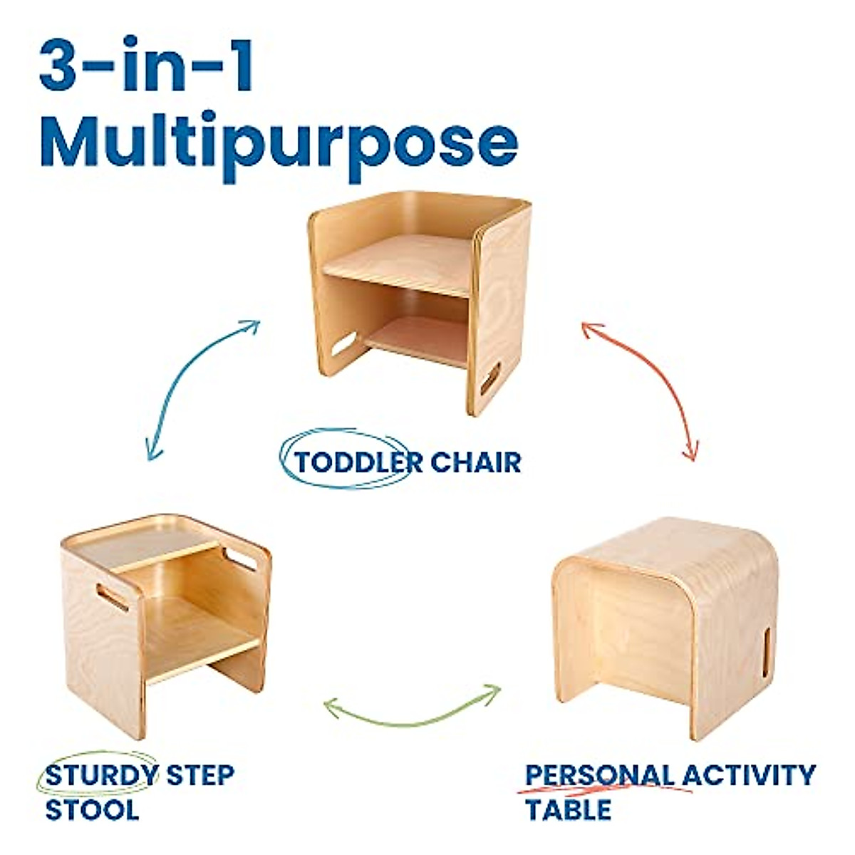 ECR4Kids Bentwood Cube Activity, Weaning Table and Seat Set, Adaptable 3-in-1 Toddler Multipurpose Kids Wood Furniture-Natural Chair