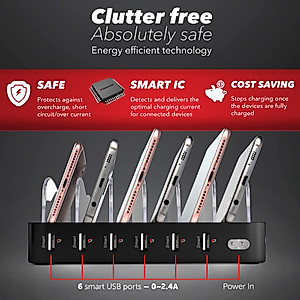 Poweroni USB Charging Dock - 6-Port - Fast Charging Station for Multiple Devices Apple - Multi Device Charger Station - Compatible with Apple iPad iPhone and Android Cell Phone and Tablet