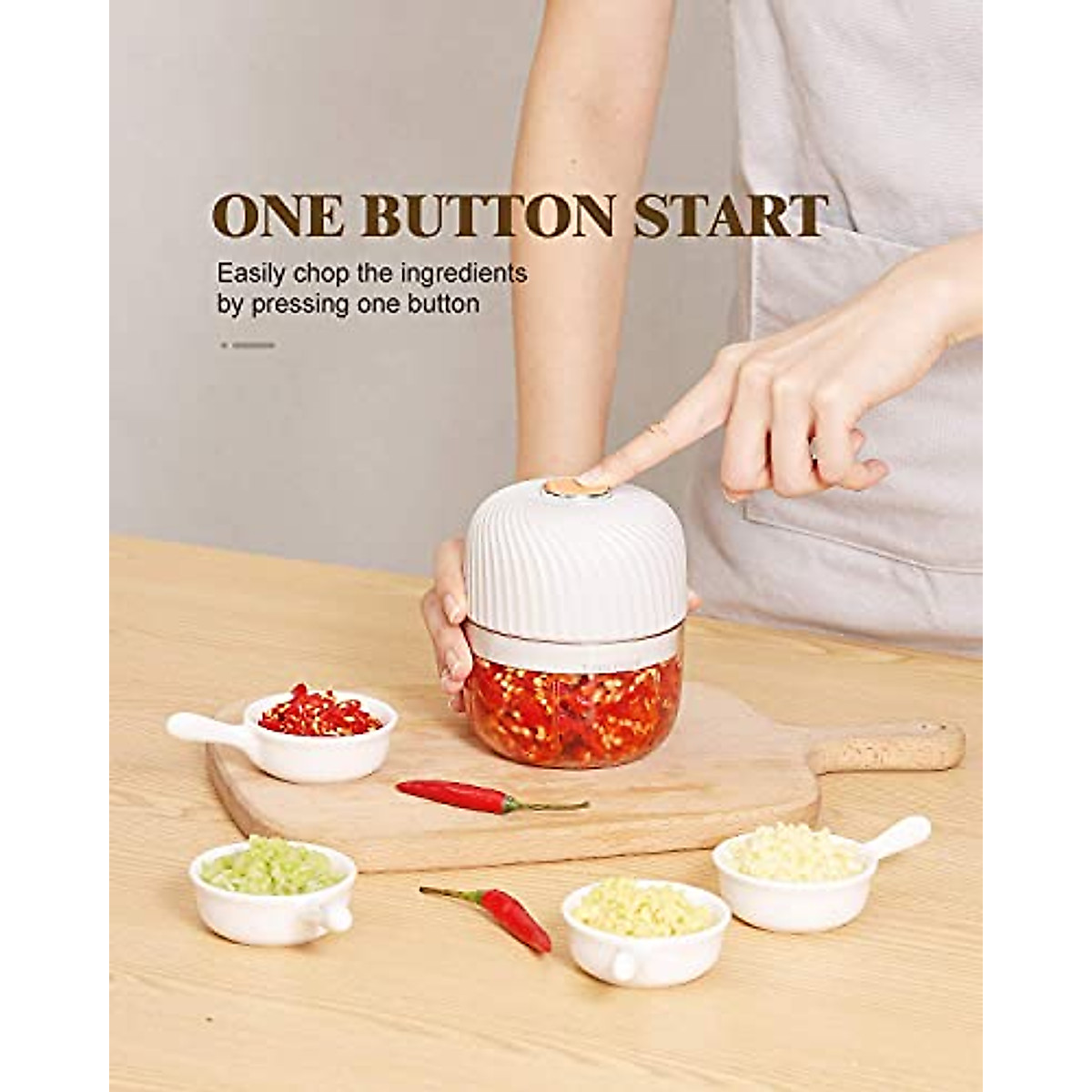 DmofwHi Electric Garlic Chopper,Cordless Mini Chopper With USB Rechargeable,304 Stainless Steel Blade,250ml Portable Electric Mini Food Chopper for Garlic,Ginger,Onion,Meat-Cream White