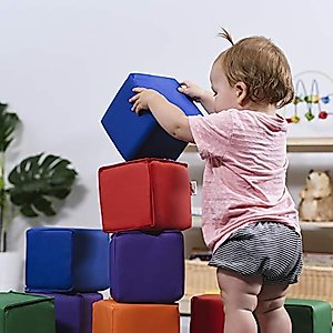 ECR4Kids SoftZone Patchwork Toddler Building Blocks, Foam Cubes, Assorted, 12-Piece