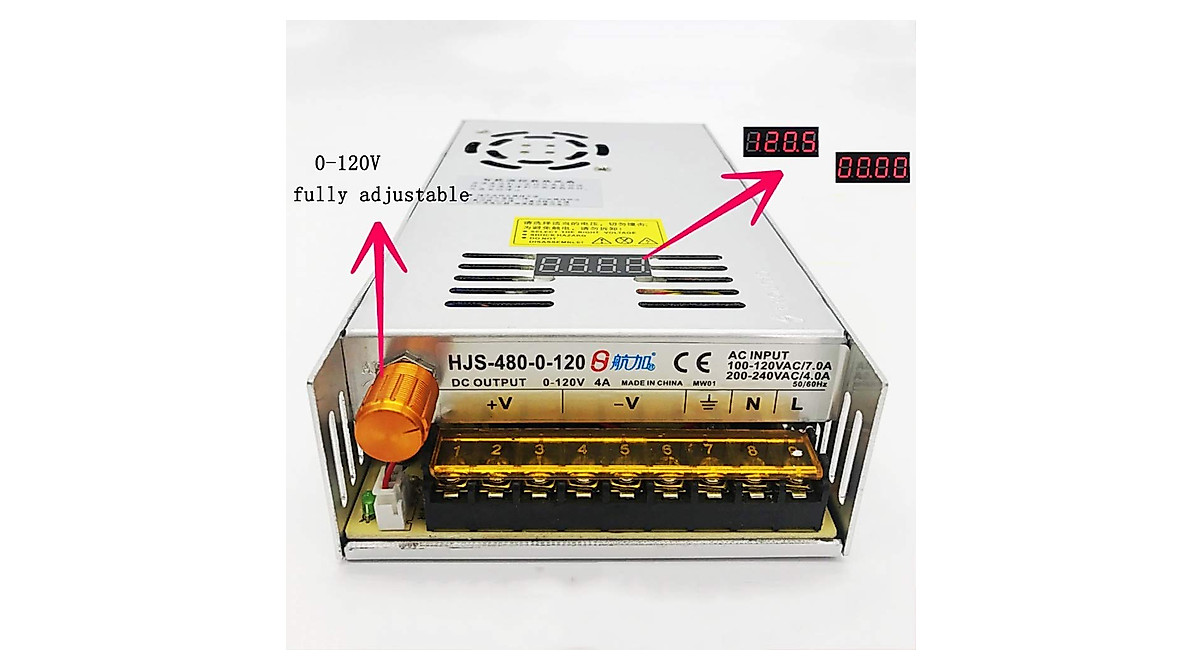Adjustable 0-120V DC Power Supply with Digital Display