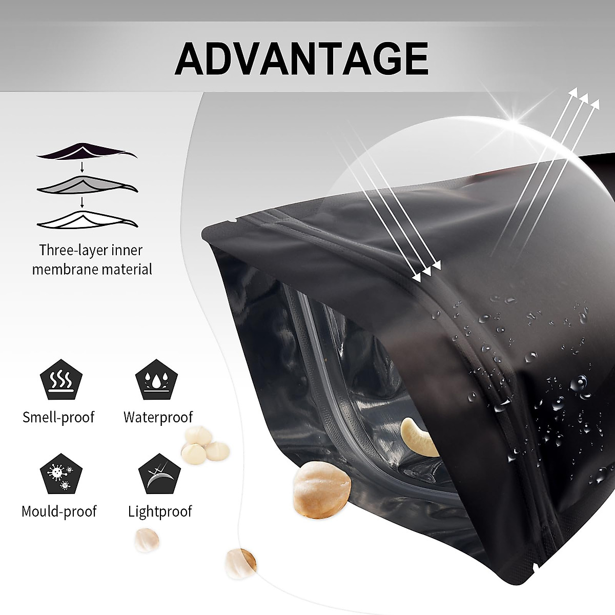 ODDIER 5.5"x7.8" 120pcs Mylar Bags for Food Storage,Smell Proof Bags Resealable Food Storage Bags for Small Business, Stand-up Foil Pouch Packaging Treat Snack Bags for Self Sealing(Black)