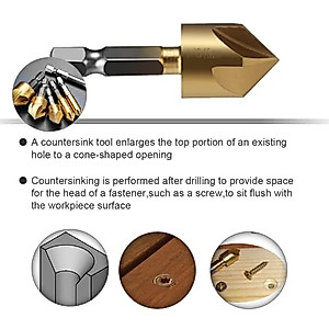 Baban Countersink Drill Bit,Countersink Drill Bit Set 6 Pcs 1/4'' Hex Shank HSS 5 Flute Countersink 90 Degree Center Punch Tool Sets for Wood Quick Change Bit 6mm-19mm