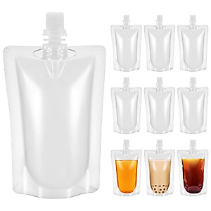 Angoily 50 Pcs Drink Bags 100ml Plastic Drink Pouches with Plastic Nozzle Clear Beverage Pouches with Nozzle Cap Leek Proof Beverage Juice Pouches for Travel Outdoor Sports Concerts Events