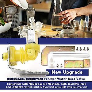 New Upgrade 000008483 000009120 Freezer Water Inlet Valve, Compatible with Manitowoc Ice Machines, with Brackets Inlet &Tube 000008487 IH9123 33129026 Water Inlet Valve, 120V 60Hz Inlet Valve kit