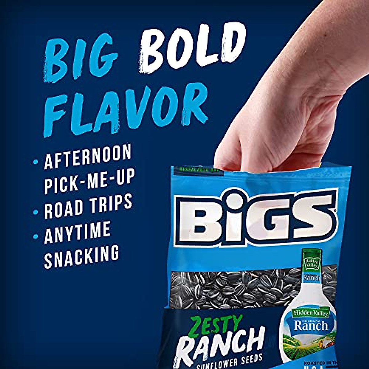 BIGS Hidden Valley Ranch Sunflower Seeds, Keto Friendly Snack, 5.35-oz. Bag (Pack of 12)