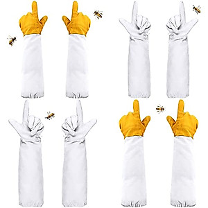 Amyhill 4 Pairs Beekeeping Gloves Thick Goatskin Leather Beekeeper's Gloves with Long Canvas Sleeves and Elastic Cuff (Medium, Large)