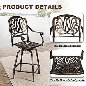 Grepatio Outdoor Cast Aluminum Swivel Bar Stools Set of 2, Patio Height Bartools Chairs, 2 Piece Patio High Dining Bistro Chairs for Garden Backyard (Without Cushion)