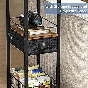 C Shaped Sofa Side Table: Couch End Table with Drawer - Bedside Table with Wheels - 19.7''L x 11.8''W x 28''H - C Mobile Tables with Storage Basket for Living Room Bedroom