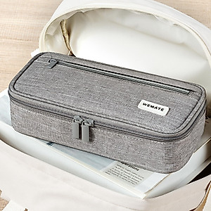 WEMATE Large Pencil Case, Foldable Design Canvas Pencil Pouch with Zipper Compartments & Handle, Aesthetic Pencil Case for Girls Adults Student, Stationery Pouch Pen Case for School Office