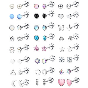 Jstyle Hypoallergenic Flat Back Stud Earrings for Women Surgical Stainless Steel Earrings Sets for Sentive Ears Cartilage Earring Small Flatback Studs Earrings Screw Back Earrings Piercing