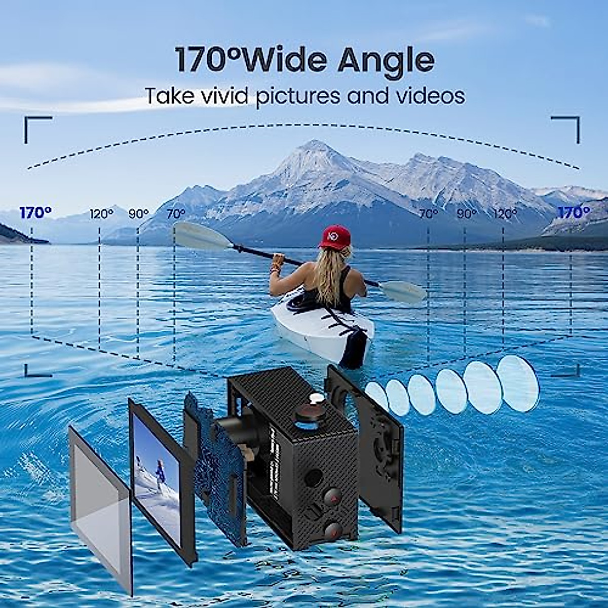 HLS Waterproof Action Camera 4K Stabilization with 3 Batteries 1350mAh for Video,4K WiFi Remote Underwater Cameras with Wide Angle Lens HD,Sports Action Video Cameras with Accessories Mount Kit