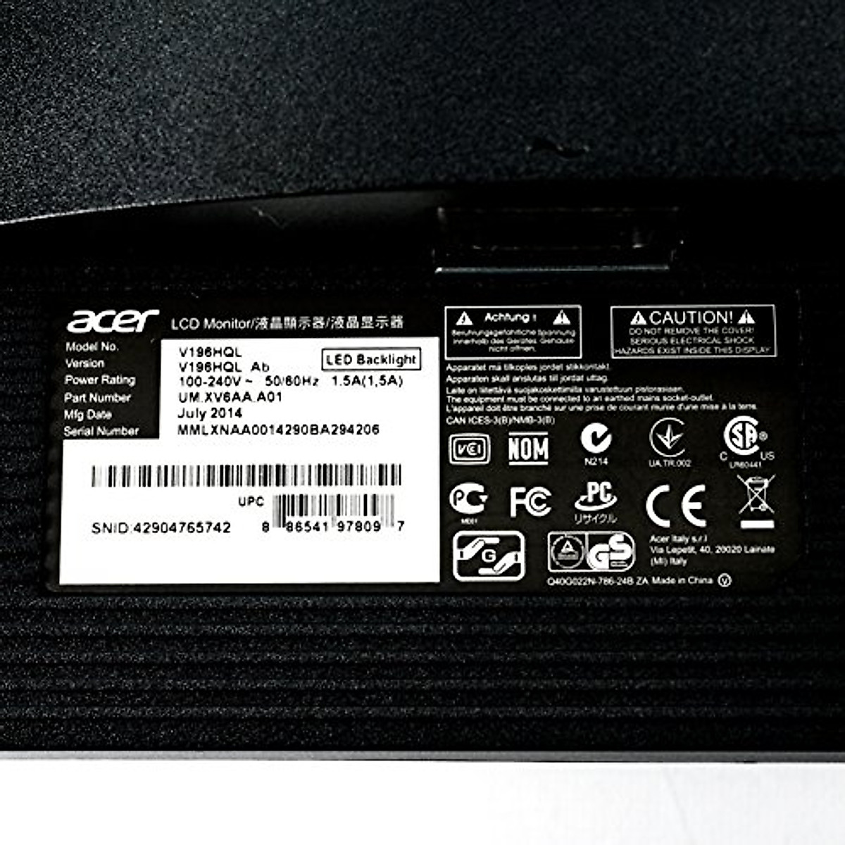 Acer UM.XV6AA.A01 18.5-Inch Screen XGA Wide LCD Monitor,Black