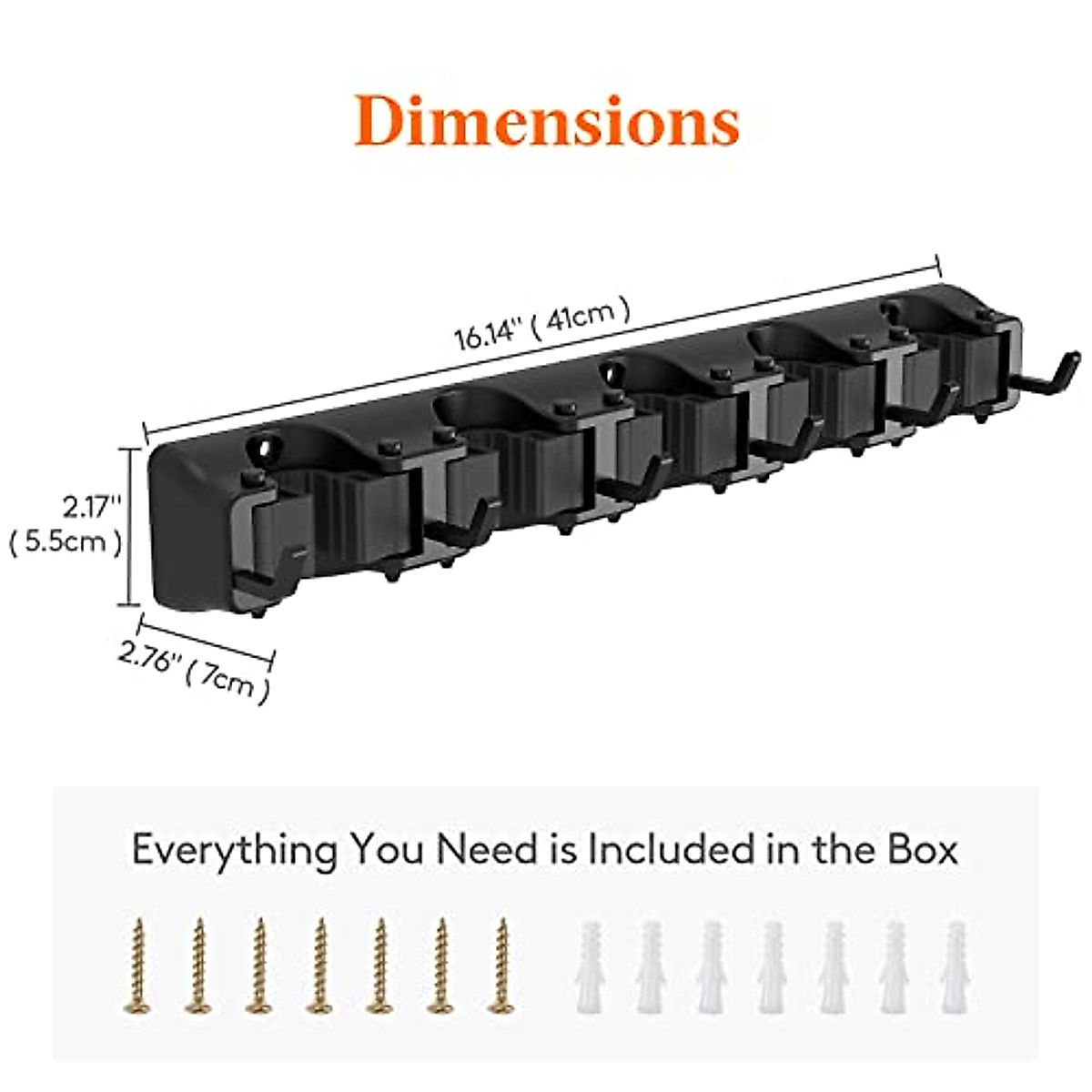 Lifewit Mop and Broom Holder Wall Mount, Anti-Slip Broom Hanger for Kitchen Organization, Heavy Duty Cleaning Supplies Organizer, Easy Install Tool Organizer for Closet, Garage, 5 Slot 6 Hooks, Black