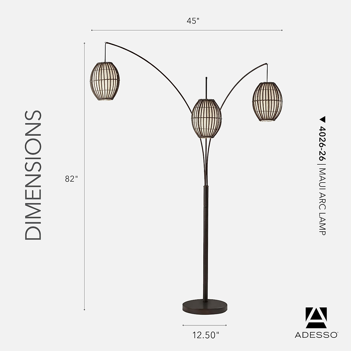 Adesso 4026-26 Maui Arc Lamp, 82 in, 3x60W Incandescent,13 CFL, Antique Bronze, 1 Floor Lamp