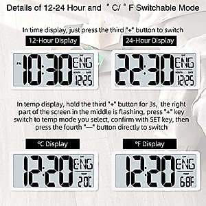 TXL Extra Large Digital Wall Clock with Backlight, 16.9" Oversize Battery Operated Alarm Clock with Day, Date & Temperature, Jumbo Display Digital Count Up DownTimer Clock for Seniors, Home, Office