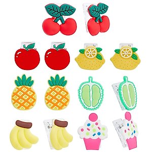 GOMAKERER 22 Pcs Cute Chip Clips, 11 Styles Plastic Fruit Bag Clips Funny Chip Clips Cute Bag Clips Dispenser Bag Clips Food Seal Storage Clips Photo Card Clips