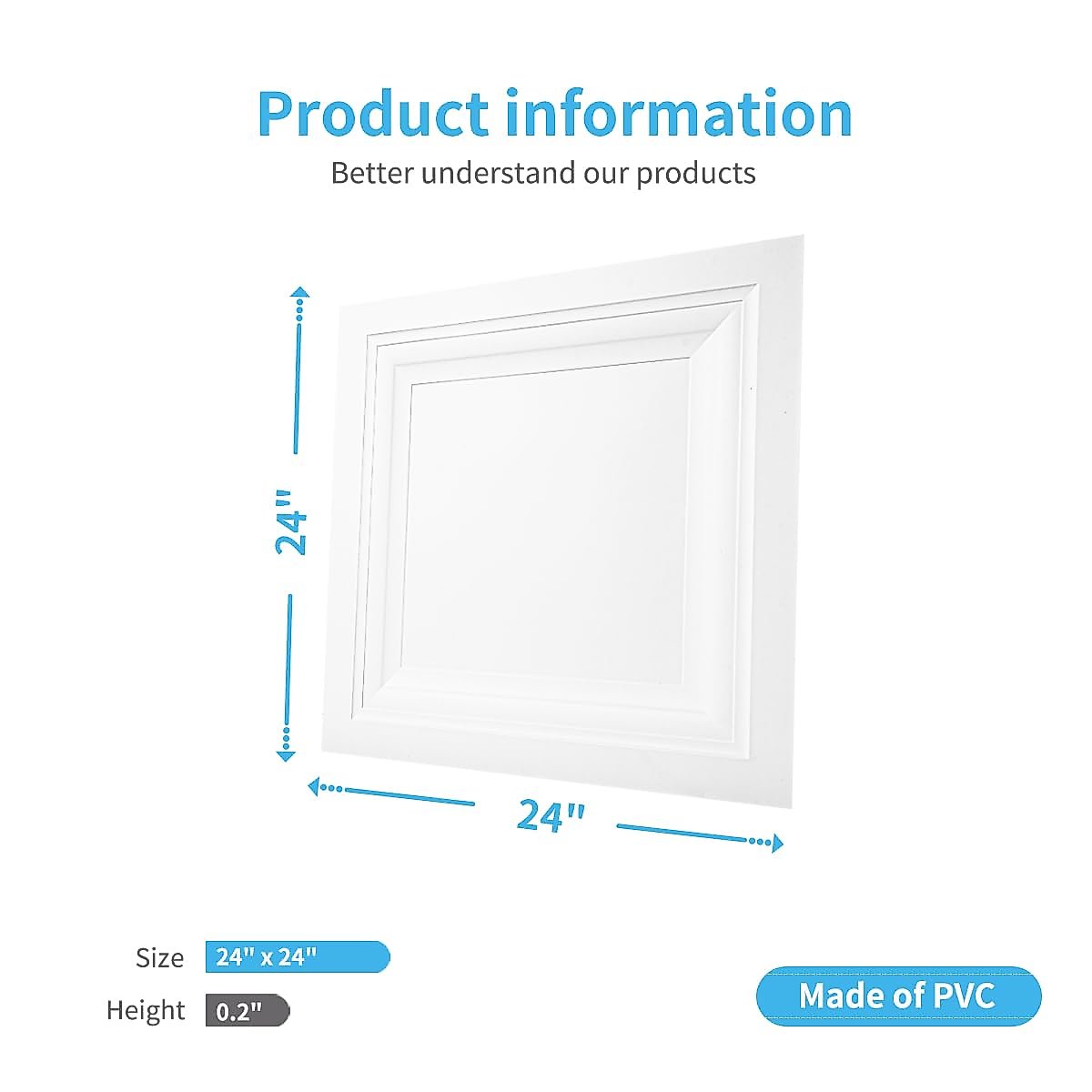 Art3d 12-Pack Square Drop Ceiling Tile 2ft x 2ft in White, PVC Ceiling Panel 24 x 24in. - Compatible with 15/16" Drop Ceiling Grid System