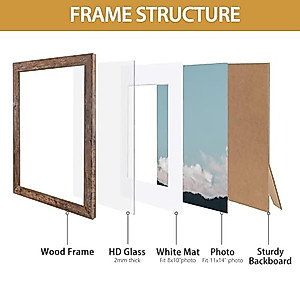 Califortree Rustic Brown 11x14 Picture Frame - Display Photos 8x10 with Mat or 11x14 Without Mat - Real Glass Inside - Set of 2