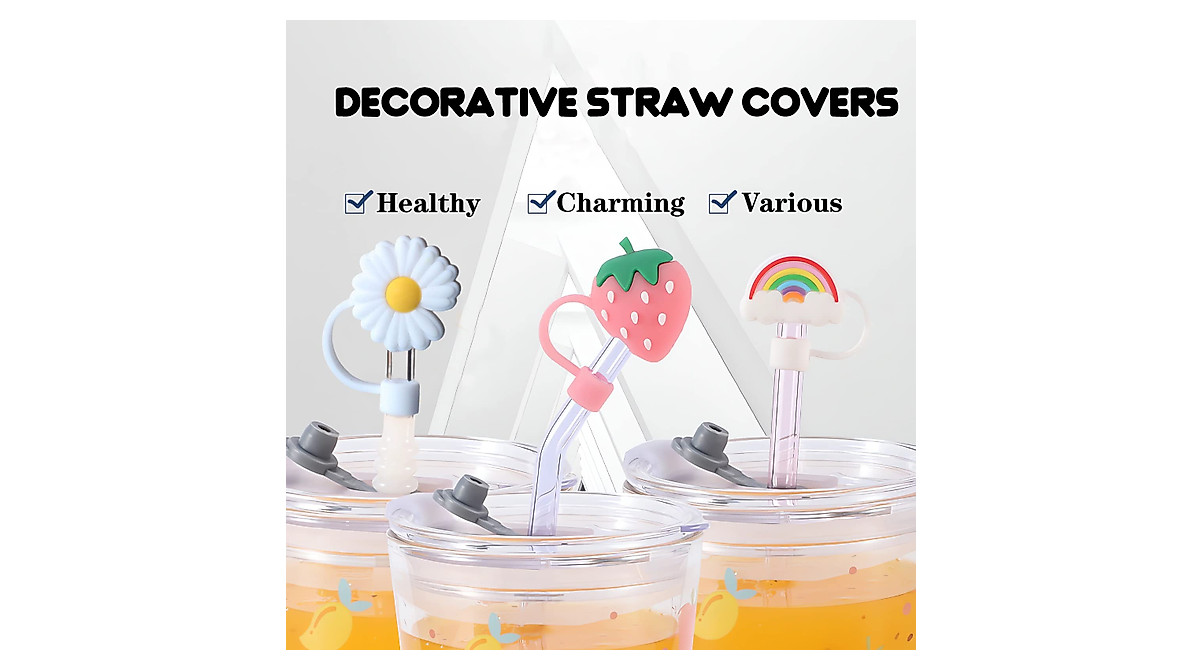 Cute 12PCS Silicone Straw Covers for Tumblers