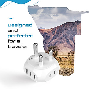 Ceptics South Africa Travel Adapter - 5 Input with QC 3.1A Dual USB and USB-C - Ultra Compact - Light Weight - USA to Any Type M Countries Such as Namibia, Botswana and More (PTU-10L), White