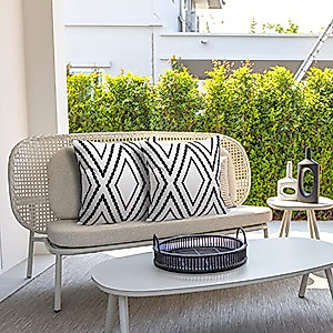 Hckot Outdoor Waterproof Boho Throw Pillow Covers for Patio Furniture Set of 2 Geometric Decorative Pillow Cases for Couch Garden Tent Balcony 18 X 18 Inch(White)
