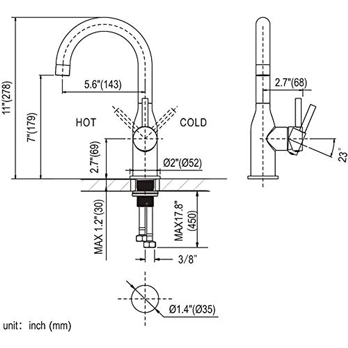 WOWOW Single Handle Bar Sink Faucet 1 Hole Bar Faucet Brushed Nickel Small Kitchen Faucet Modern Commercial Faucet for Sinks RV Sink Faucet with Water Supply Lines