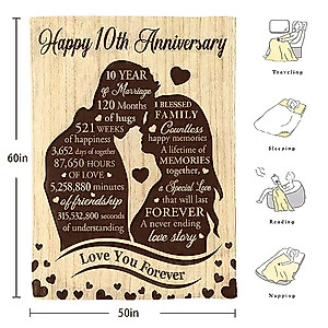 10 Year Anniversary Wedding Gifts for Wife Him Couples Blanket,10th Anniversary Wedding Gifts for Him Her Couple,10 Year Anniversary Tin Gifts,10 Year Anniversary Decorations,Throw Blanket 60"x50"