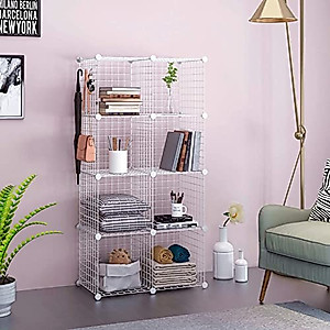 C&AHOME Wire Cube Storage, 8-Cube Organizer Metal C Grids Storage, Storage Bins Shelving, Modular Shelves, DIY Closet Cabinet Ideal for Living Room, Home, Office 24.8" L x 12.4" W x 48.4" H White