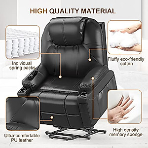 YONISEE Large Lift Chairs Recliner for Elderly - Power Lift Chair Modern with Massage and Heat, Infinite Position, Extended Footrest, USB & Tape C Ports and Cup Holders, Black Color