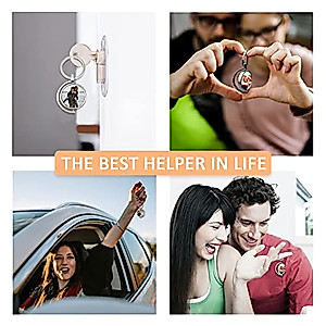 Personalized Custom Keychain with Picture - Turnable Double Sided Colorful Photo Key chains Memorial Gifts for Family Lover, Half Round - Silver