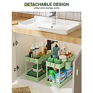 LEHOM Slim Rolling Storage Cart - 4 Tiers Bathroom Organizer Utility Cart Slide Out Storage Shelves Mobile Shelving Unit for Kitchen, Bedroom, Office, Laundry Room, Small Narrow Spaces, Green