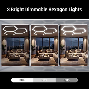 X-Litall Hexagon Garage Led Lights - Hexagon LED Lights, 6500K 17280LM Car Ceiling Detailing Shop Lights for Garage, Basement, Workshop, Warehouse, Gym, Barber, Auto Beauty Shop