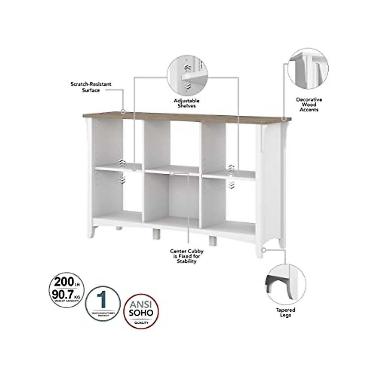 Bush Furniture Salinas 6 Cube Organizer, Pure White and Shiplap Gray