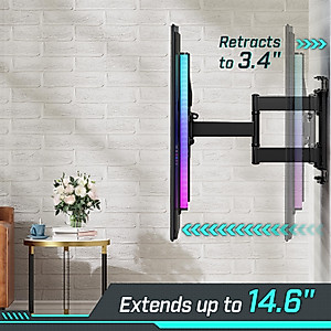 Greenstell TV Mount with LED Lights, TV Wall Mount for 47-84 Inch TVs, Full Motion TV Bracket with Dual Articulating Arms, Swivel, Tilt, Extension, Max VESA 600x400mm, Holds up to 132lbs
