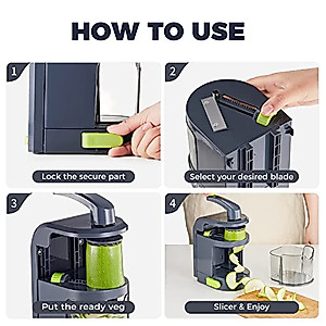 Kuchecraft Vegetable Spiralizer For Veggies (4-in-1 Rotating Blades) Zucchini Noodle Maker With Strong Suction Cup, Multipurpose Vegetable Slicer, Manual Zoodles Spiralizer For Zucchini Potato Pasta