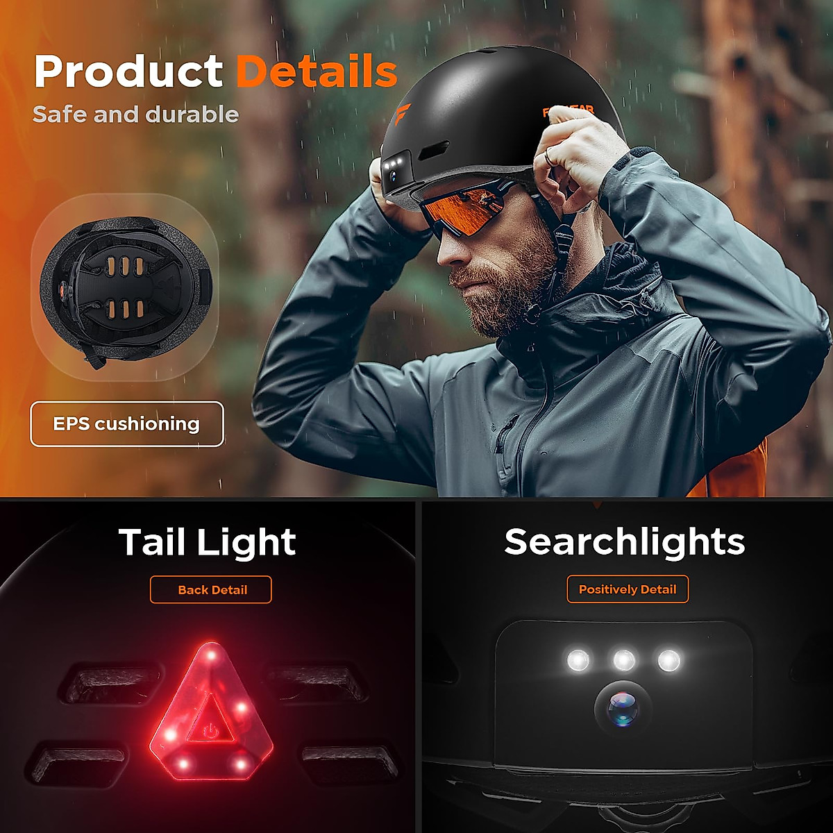 Smart Bike Helmet for Adult, Helmet with Camera(32GB TF Card Included), Helmet Video Recorder with Security Lights for Safe Riding，Motorcycle Helmet，tachograph