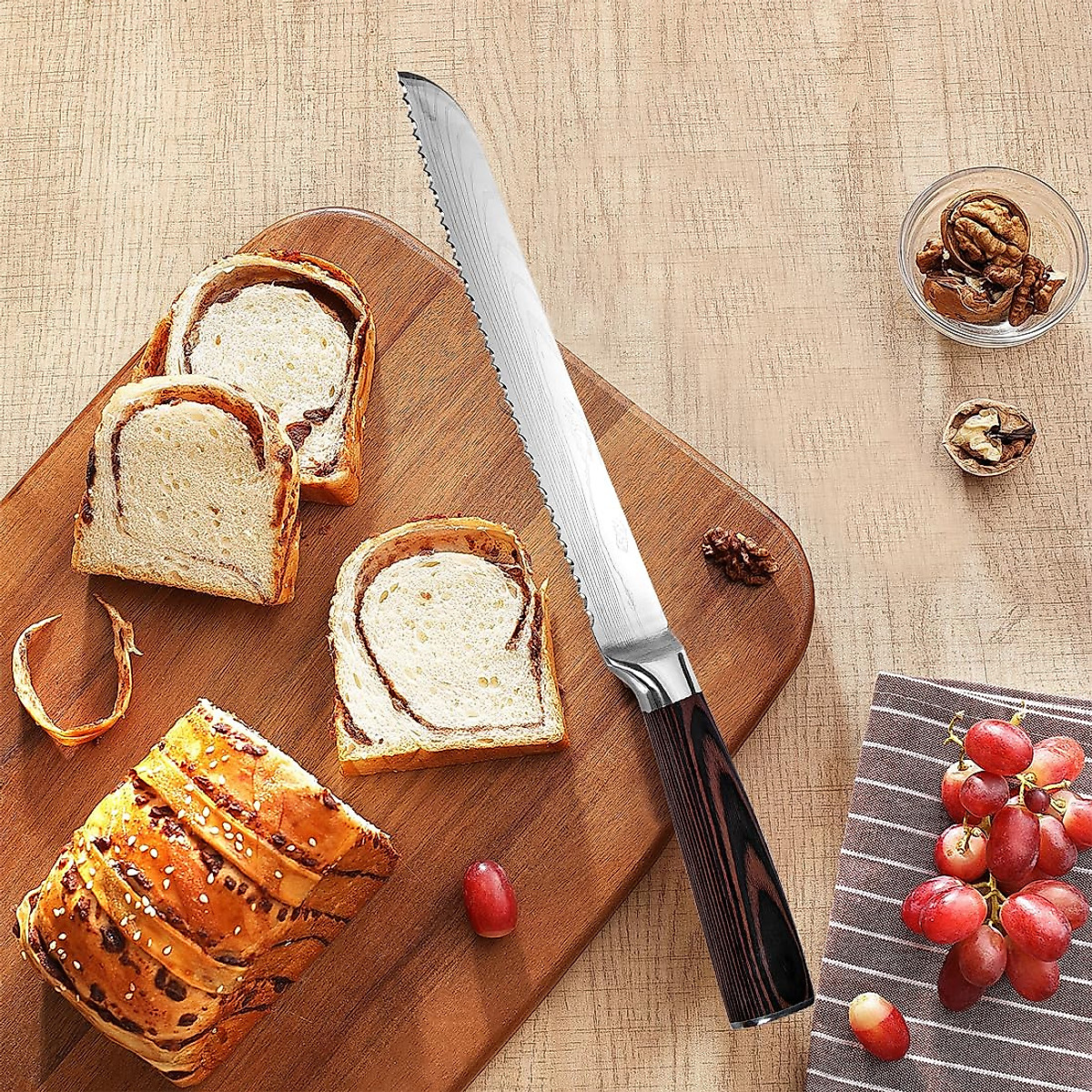YSYONM Bread Knife 8 Inch Serrated Bread Knives Stainless Steel Sharp Edge Bread Slicing Knife for Cutting Crusty Bread, Pastry, Cake & Homemade Bread