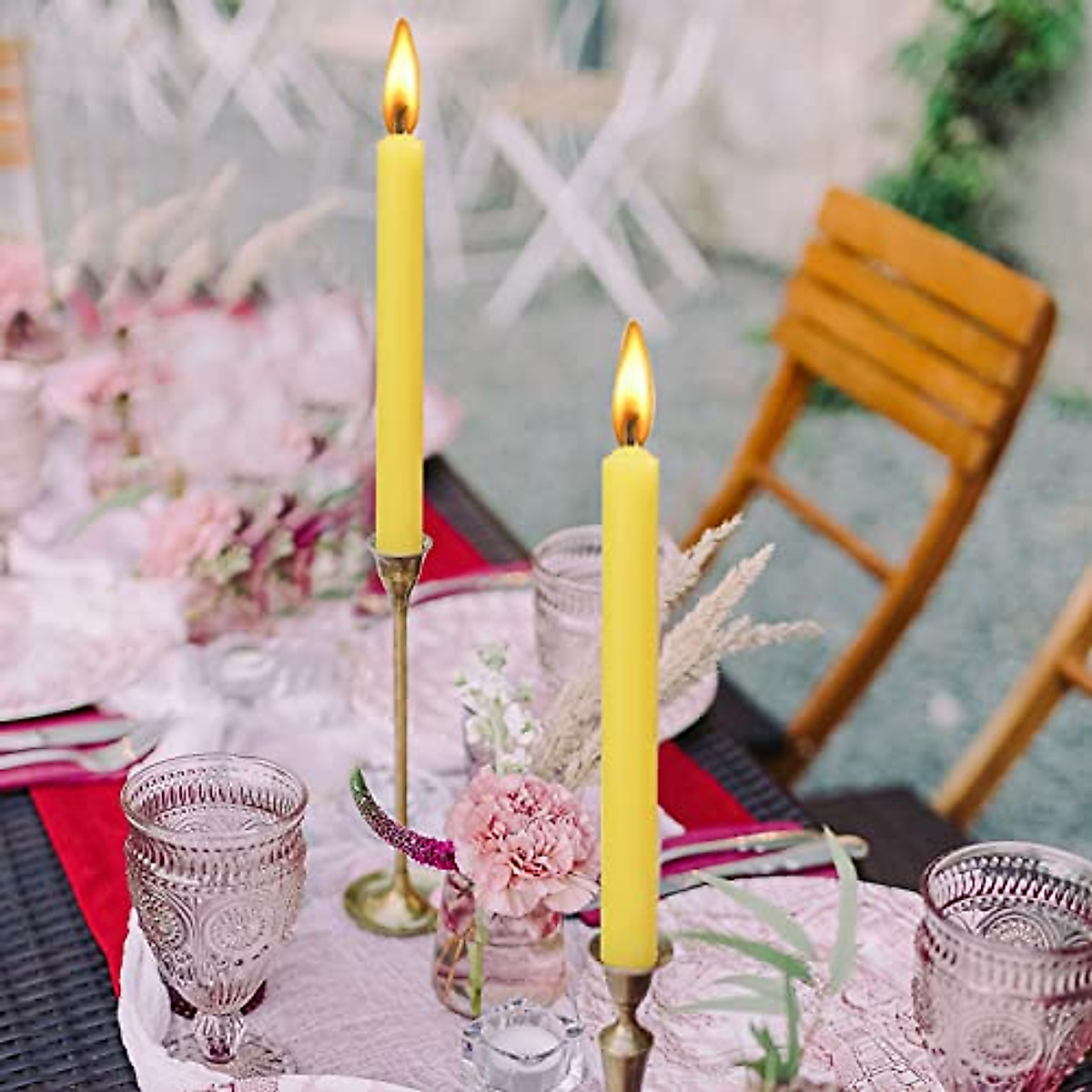 8 inch Taper Candles 4 Pack - Metallic Taper Spiral Candle Taper Candles - Unscented Dripless and Smokeless Home Décor - Dinner, Party, Wedding, Halloween, Churches (8 inch, Yellow)