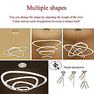 Ziplighting Modern LED Chandelier Pendant Light with 4 Triangle Ring Adjustable Pendant Light Ceiling Fixture Contemporary for Bedroom Living Room Dining Room Kitchen Island with Remote Control