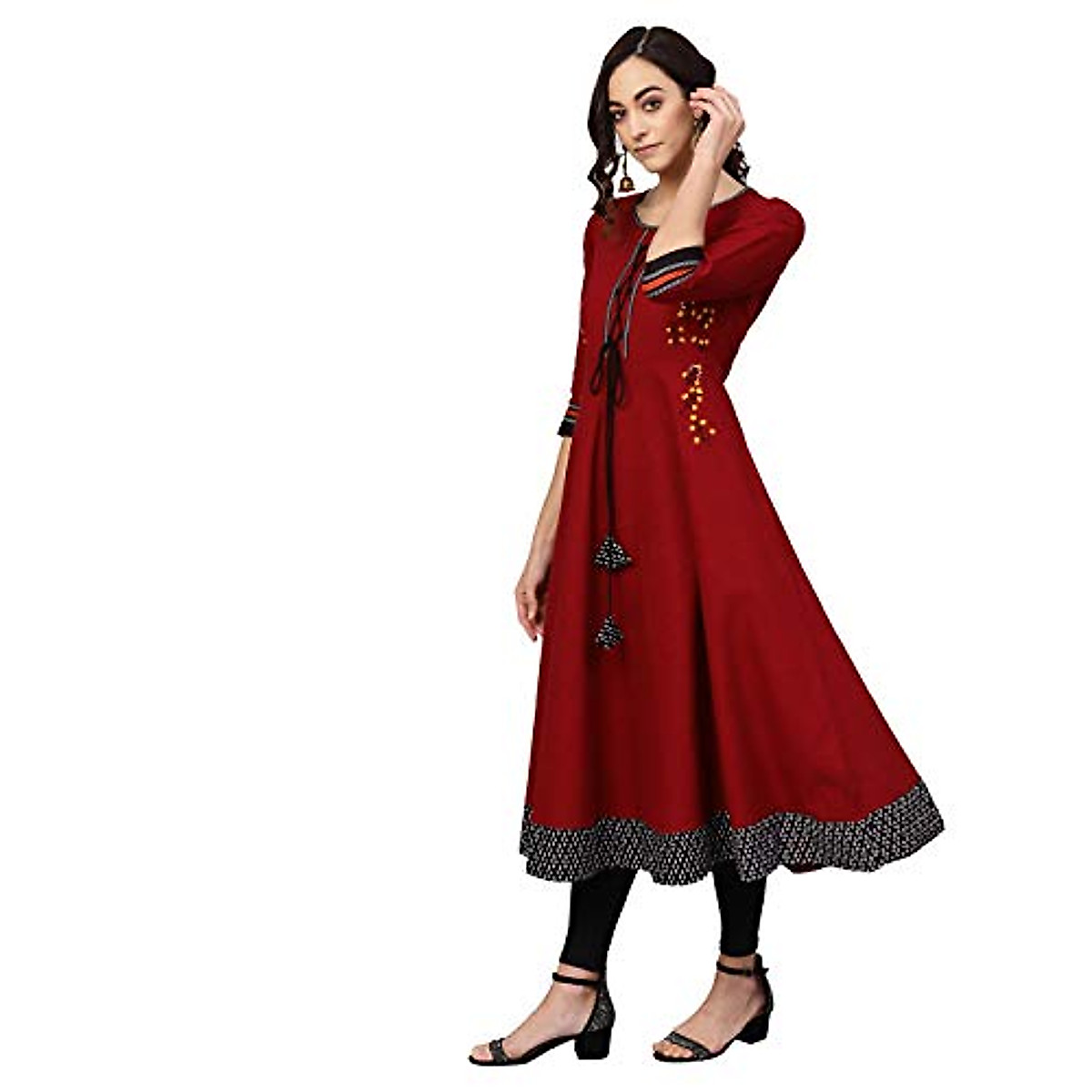 Yash Gallery Women's Cotton Slub Embroidered Anarkali Kurtis (Maroon)