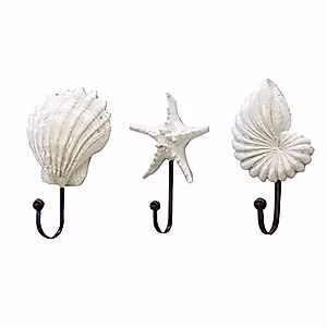 UXELY Wall Hooks Coat Hooks, 3pcs/Set Resin Hanger Decorative Hooks, Sea Shell Wall Hooks, Coastal Theme Beach House Decor for Bathroom Doors, Bedrooms, Wardrobes(White)