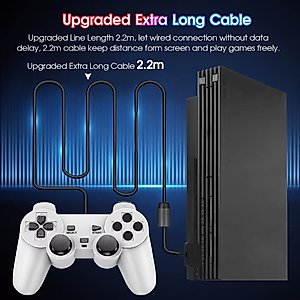 FIOTOK Wired Controller Compatible with PS2 Console with Upgraded Joystick/Double Shock/with 2.2M Cable PS2 Remote Gamepad | Enhanced (Grey)