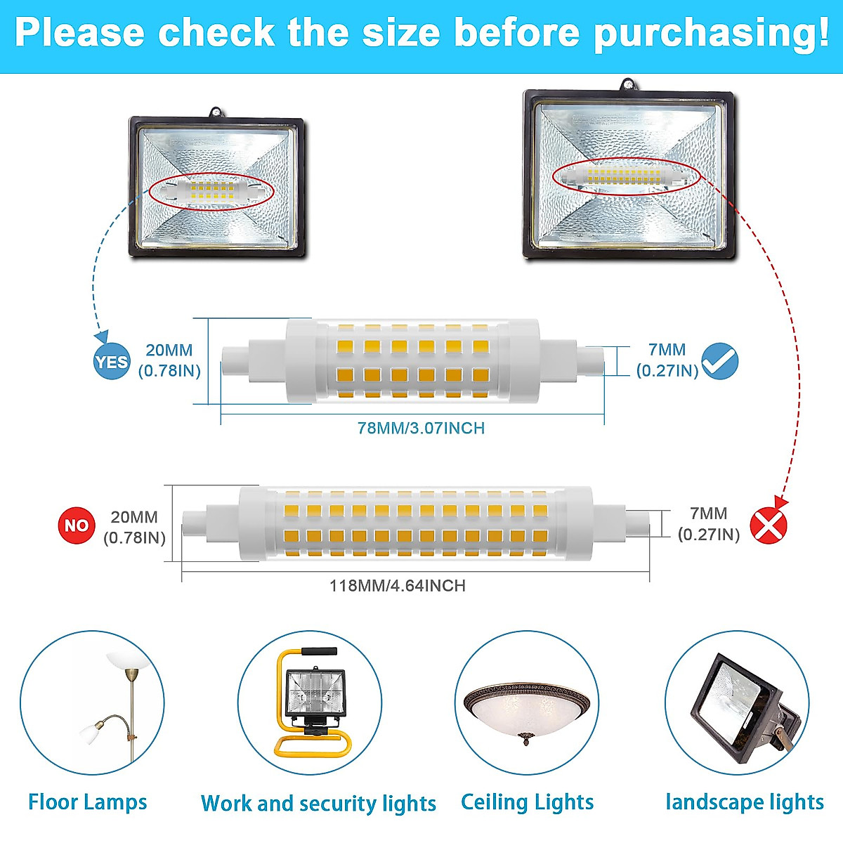 TAIYALOO R7S LED Bulb 78mm 100W T3 Halogen Bulb Equivalent Dimmable J Type Linear Double Ended Floodlight Bulbs for Work,Security,Landscape Lights,Floor Lamps,120V 9W Warm White 3000K,2 Pack
