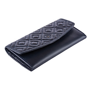 Zinda Genuine Leathers Women’s Wallet Long Purse Flap Over RFID Protection Quilted (Navy)